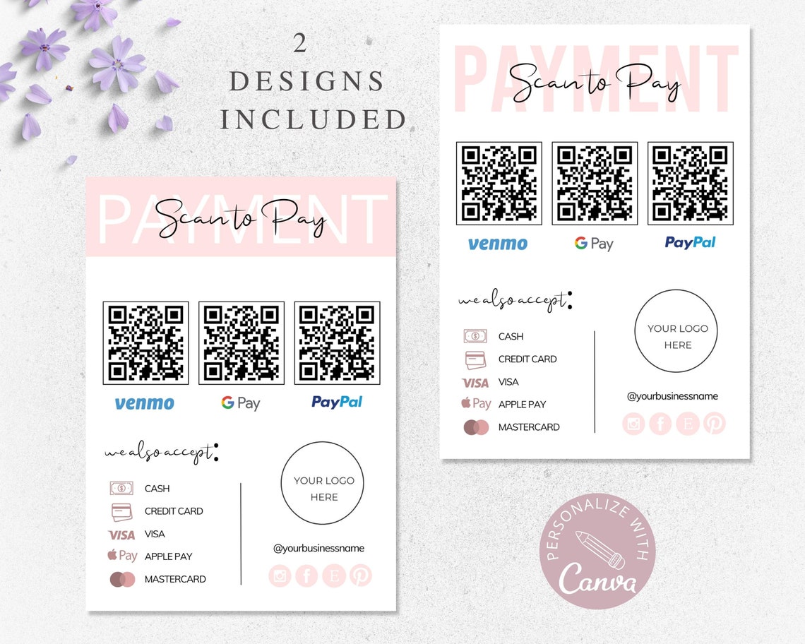 Business Scan to Pay Card QR Code Sign Canva Template - Etsy