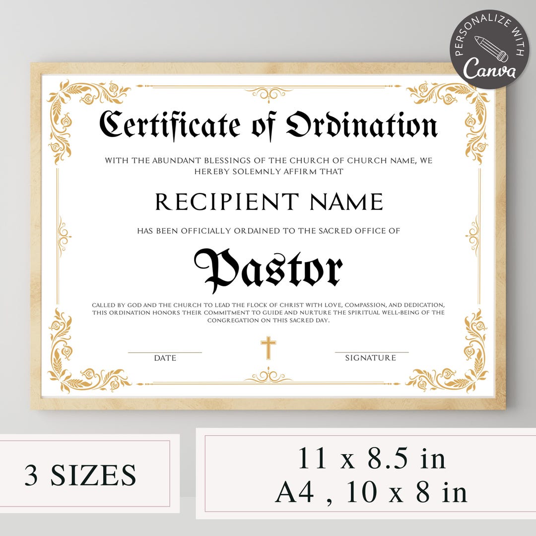 Certificate of Ordination Template, Editable Canva Template, Gospel ...