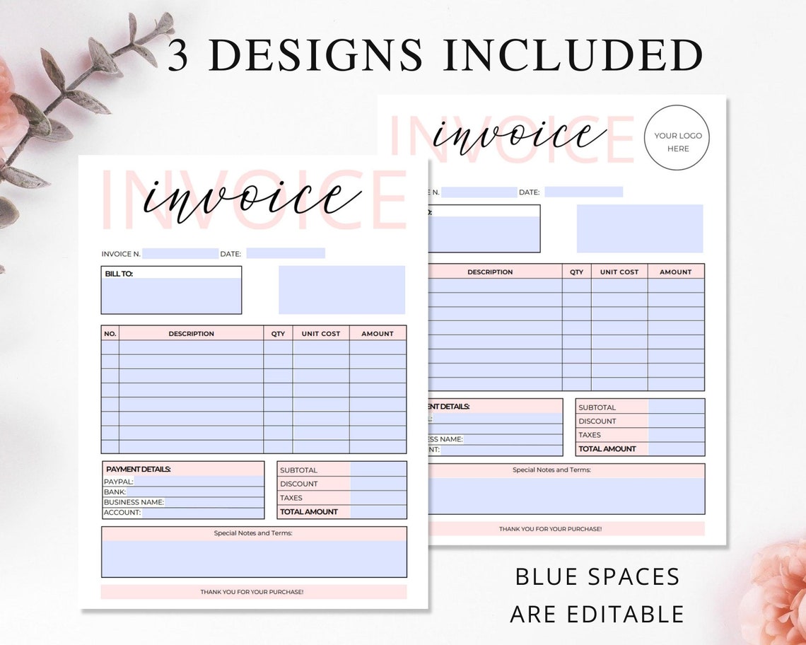 Pink Fillable Invoice Form Small Business Invoice PDF - Etsy