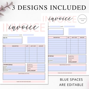 Pink Fillable Invoice Form, Small Business Invoice PDF, Billing Receipt ...