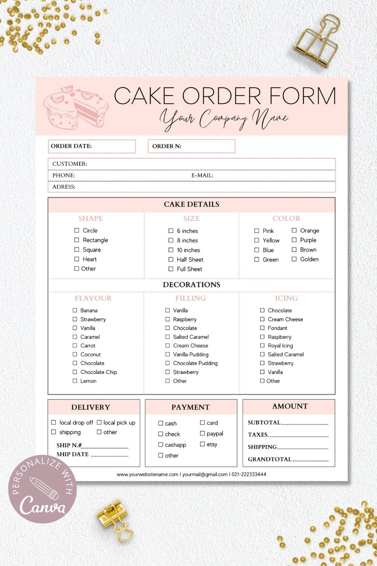 Cake Order Form Template Editable Printable Canva Template - Etsy