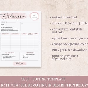 Editable Order Form, Printable Small Business Forms, Etsy Order Form ...
