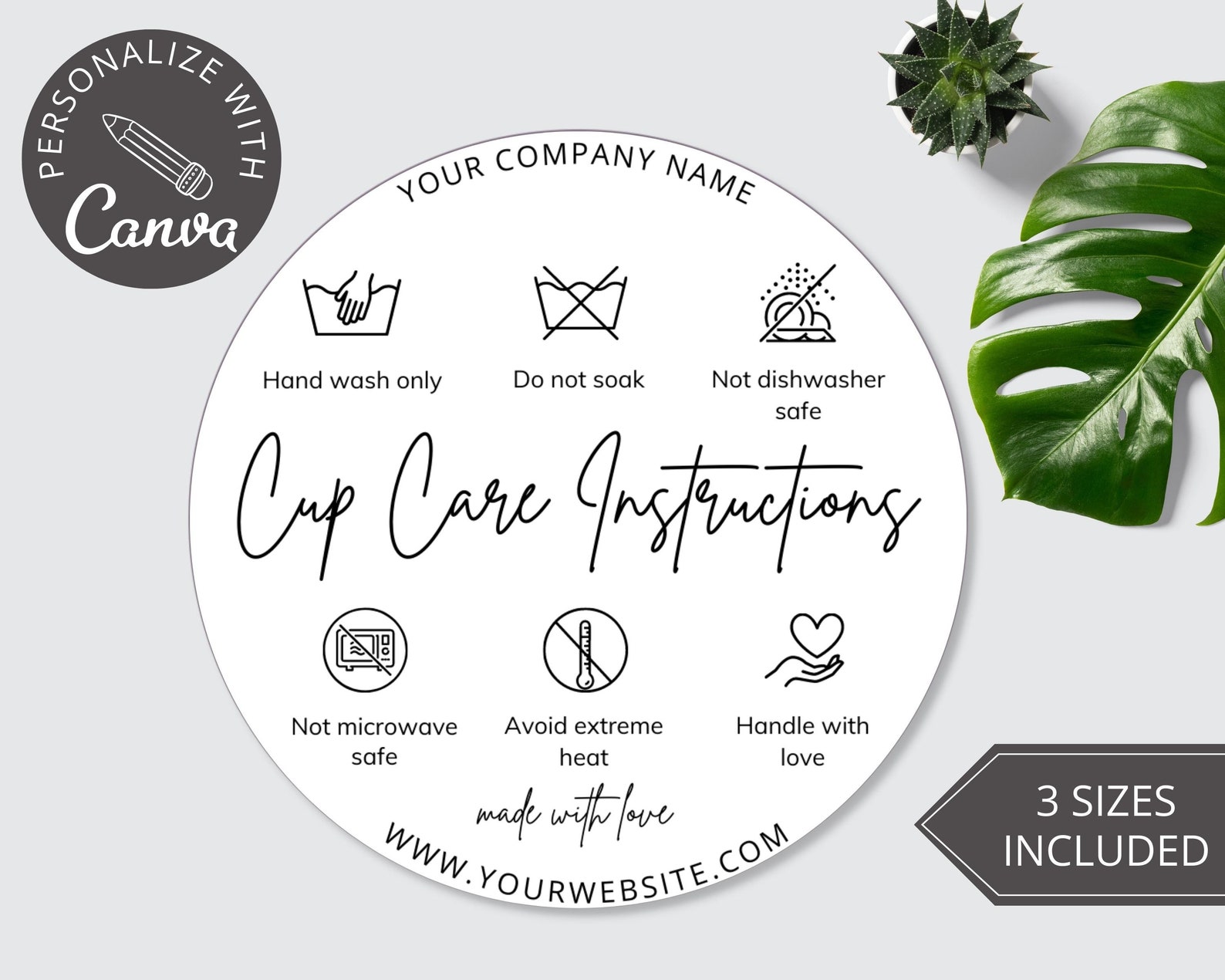 Editable Cup Care Card Template I Canva Template I Cup Care Labels for ...
