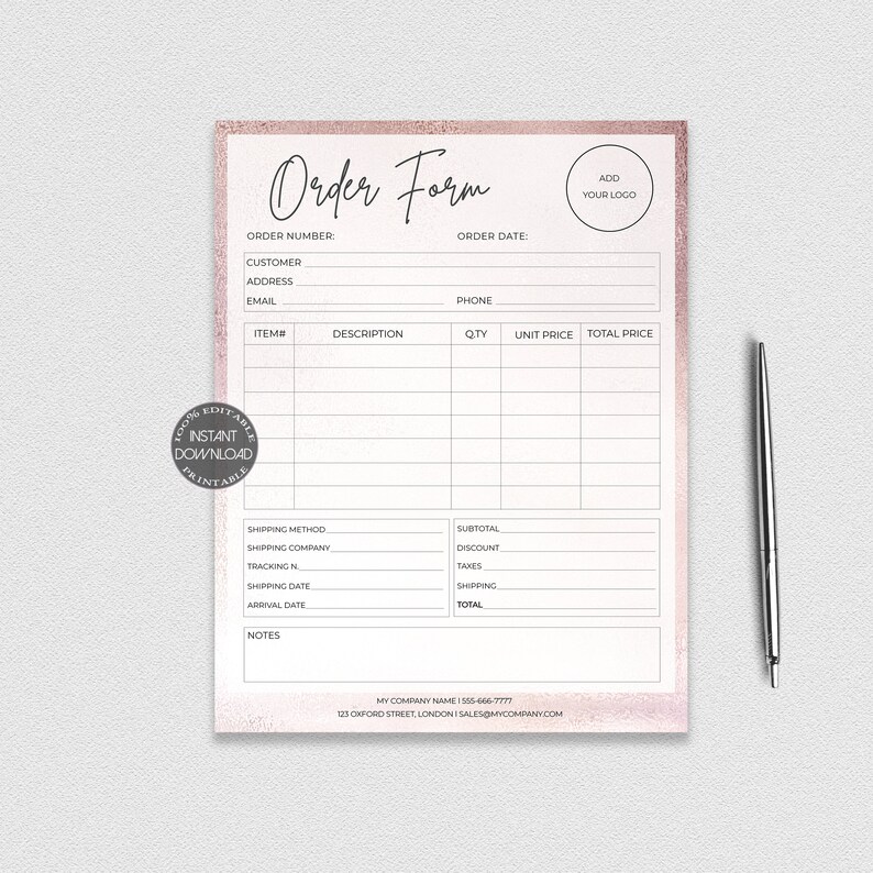 Editable Order Form Small Business Forms Printable Craft - Etsy