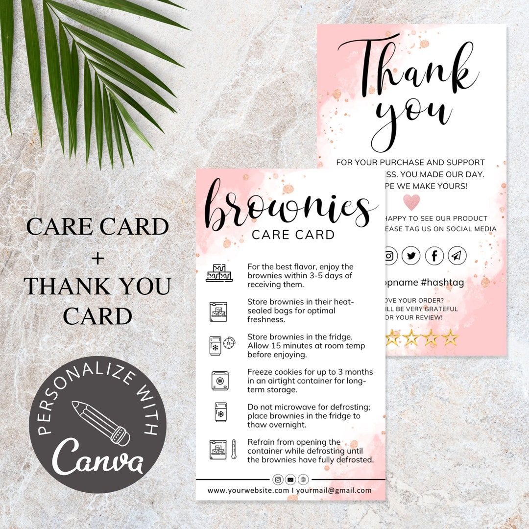 Brownies Care Card Template I Canva Template I Cookie Thank You Cards I ...