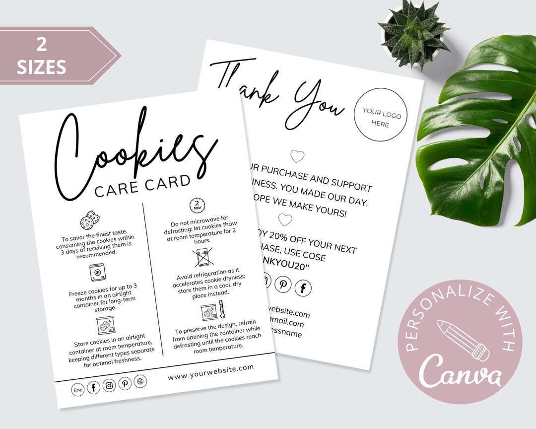 Cookies Care Card Template I Canva Template I Cookie Thank You Card for ...