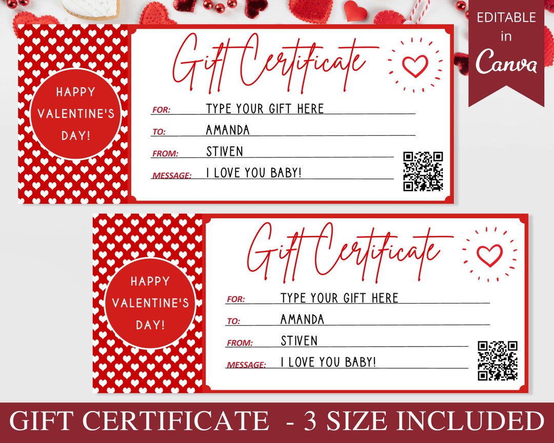 Valentines Day Gift Card, Editable Canva Template, Valentines Voucher ...