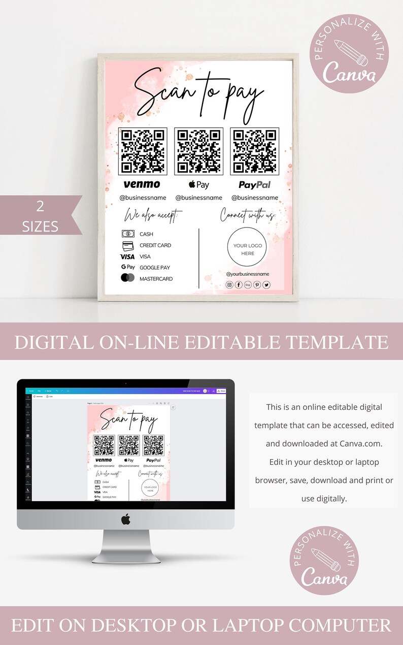 Editable Scan to Pay Card Editable Canva Template QR Code - Etsy