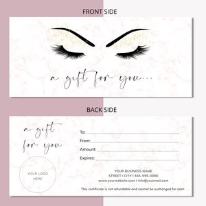 Gift Certificate Template, Lash Gift Card Printable, Custom Gift Cards ...