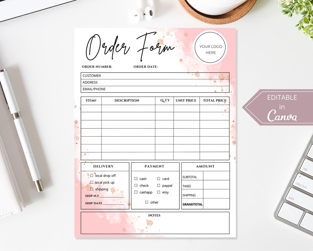 Editable Canva Template for Small Business Order Form | Printable Craft ...