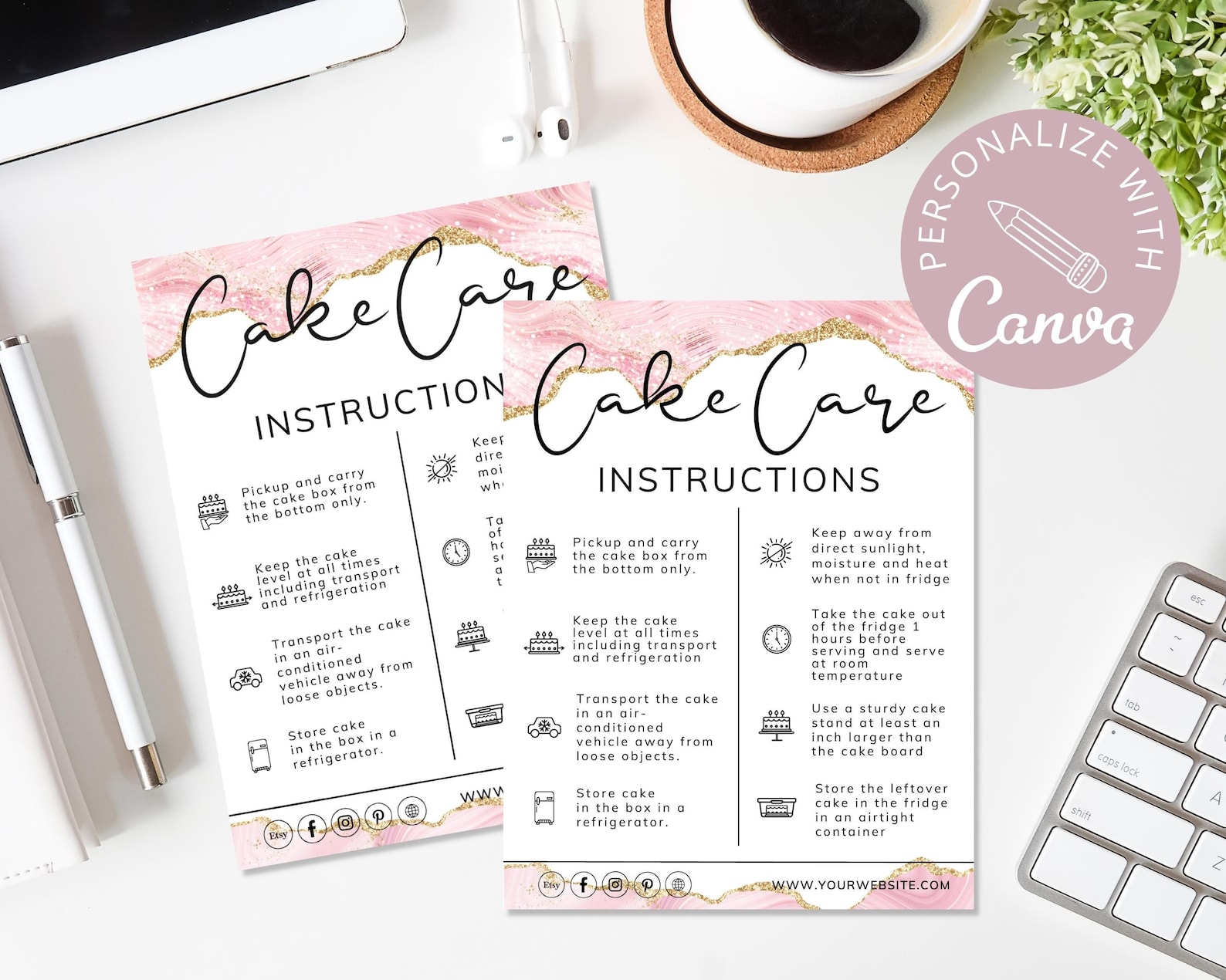 Cake Care Card Template I Editable Canva Template I Wedding Cake Care ...