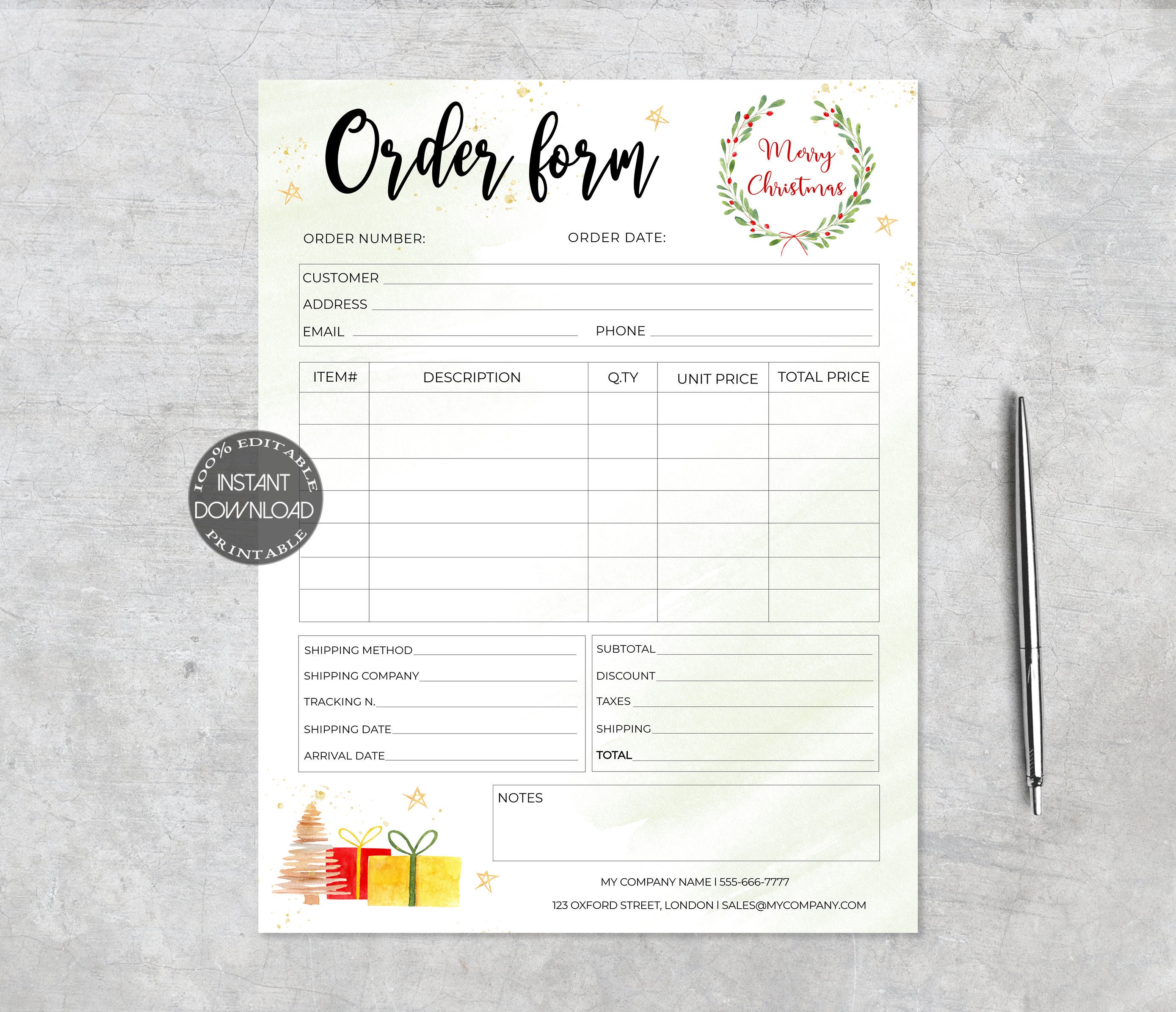 ORDER FORM Editable Printable Small Business Forms Etsy Shop | Etsy