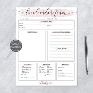 Decal Order Form Template, Editable Small Business Forms, Printable ...