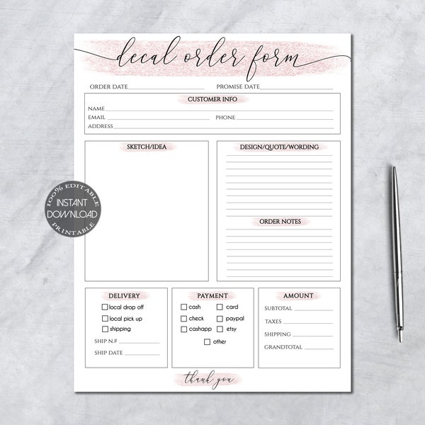 Car Decal Order Form Template - Etsy