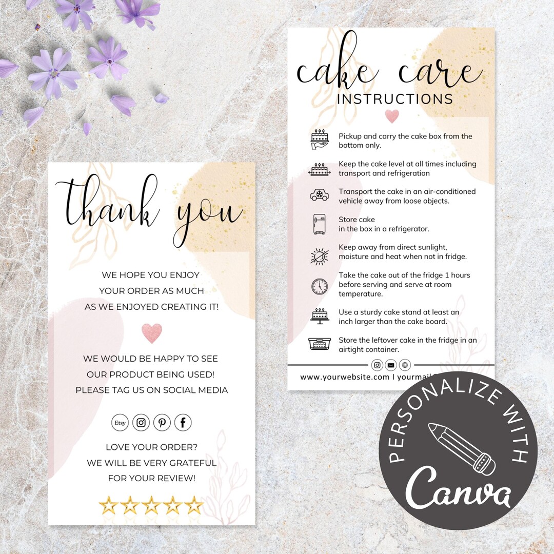 Cake Care Instructions I Canva Editable Template, Wedding Cake Care ...