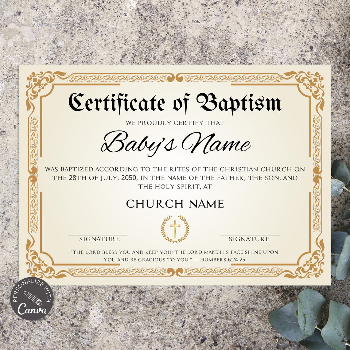 Editable Baptism Certificate Canva Template | Customizable Church ...