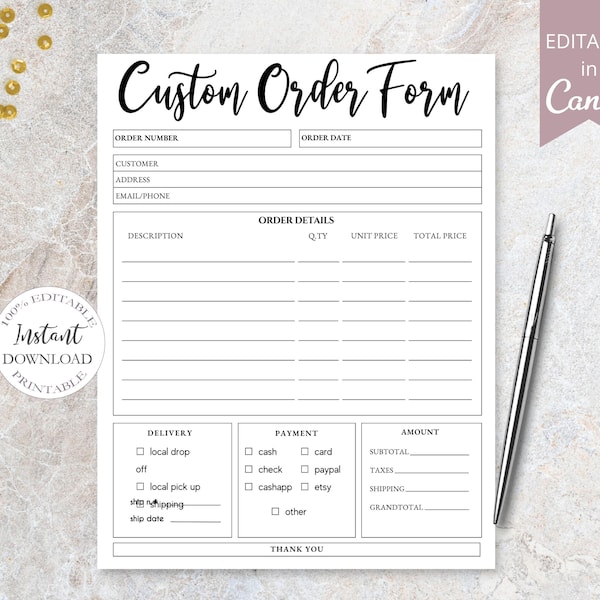 Craft Business Custom Order Forms - Etsy