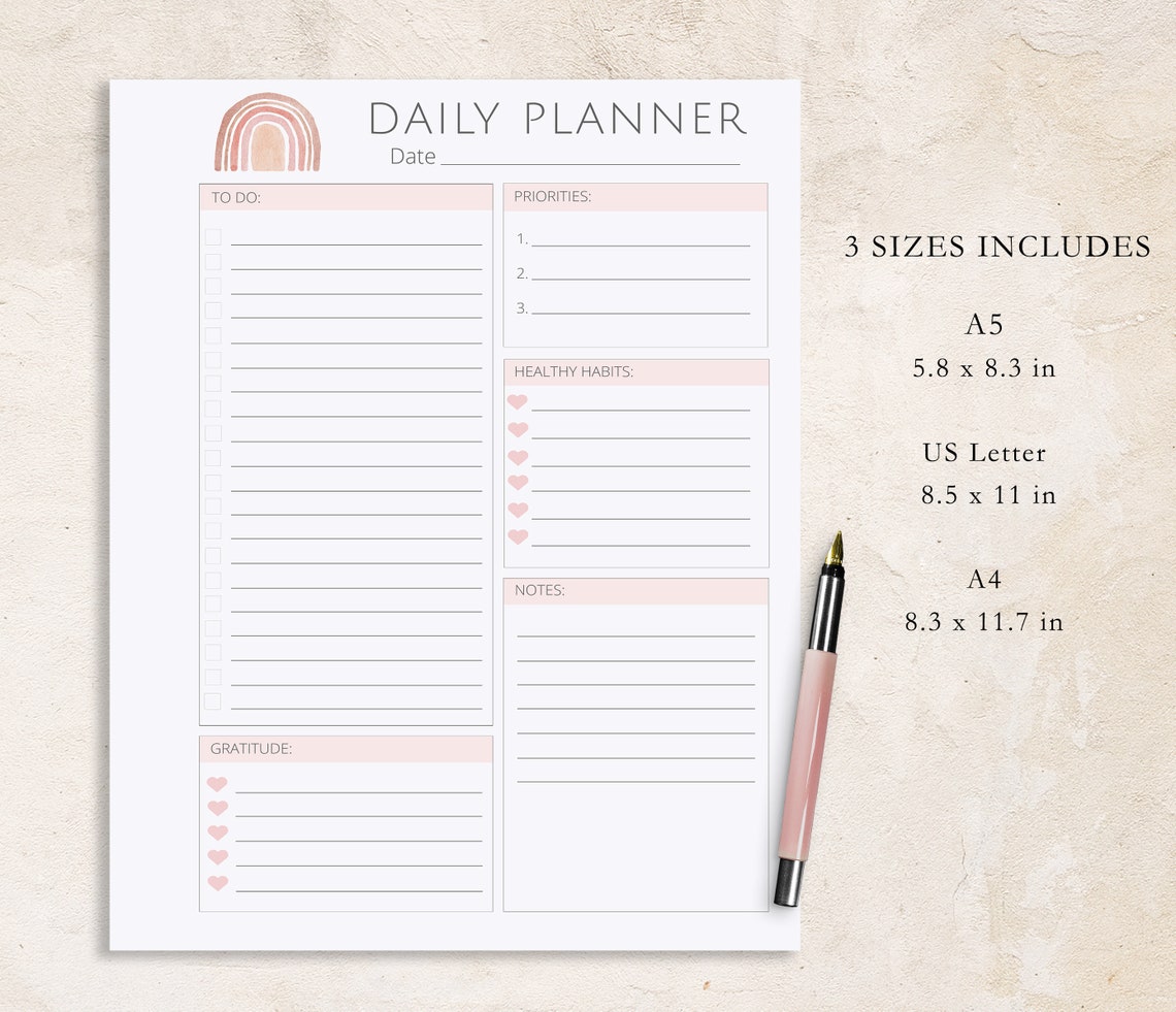 Rainbow Daily Planner Printable 3 Pastel Colors A4 A5 US - Etsy