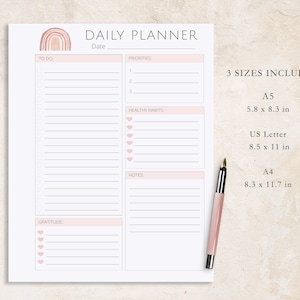 Rainbow Daily Planner Printable • 3 Pastel Colors • A4, A5, US Letter ...