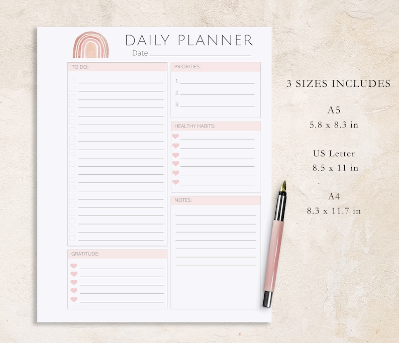 Rainbow Daily Planner Printable 3 Pastel Colors A4 A5 US - Etsy