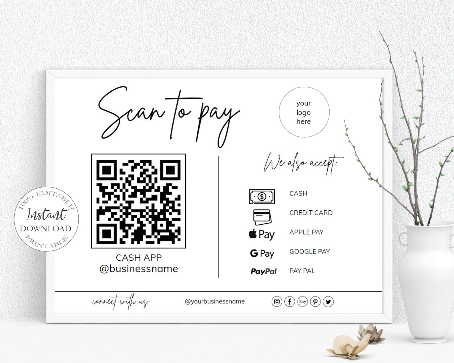 Editable Scan to Pay Card I Canva Template I QR Code Sign I - Etsy