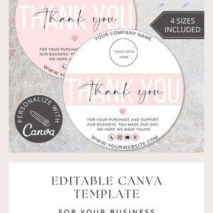 Editable Thank You Sticker, Editable Canva Template, Thank You Card for ...