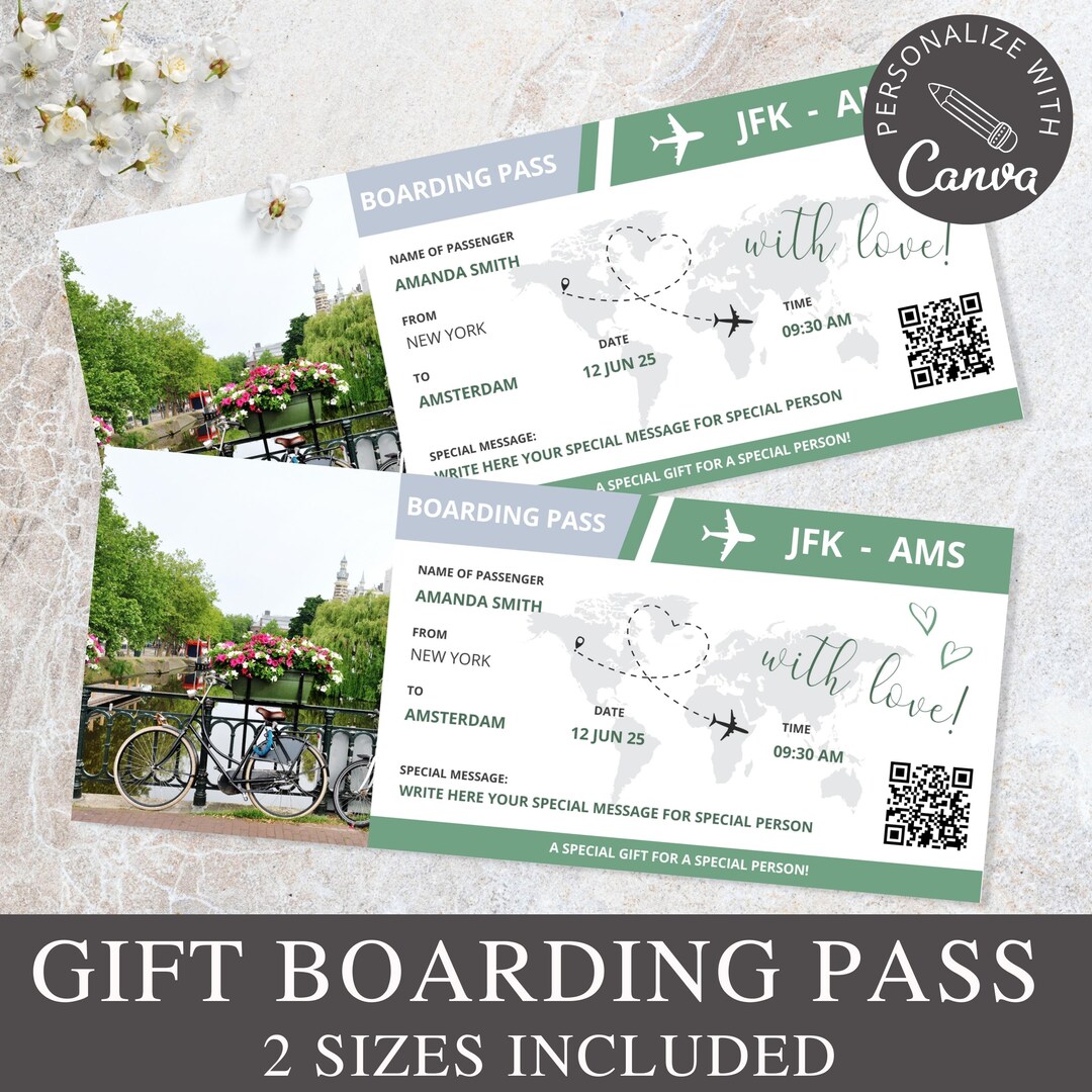 Boarding Pass, Editable Canva Template, Printable Plane Ticket, Gift ...
