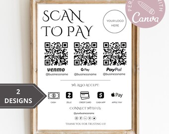 Editable Scan to Pay Card, Editable Canva Template, QR Code Sign ...