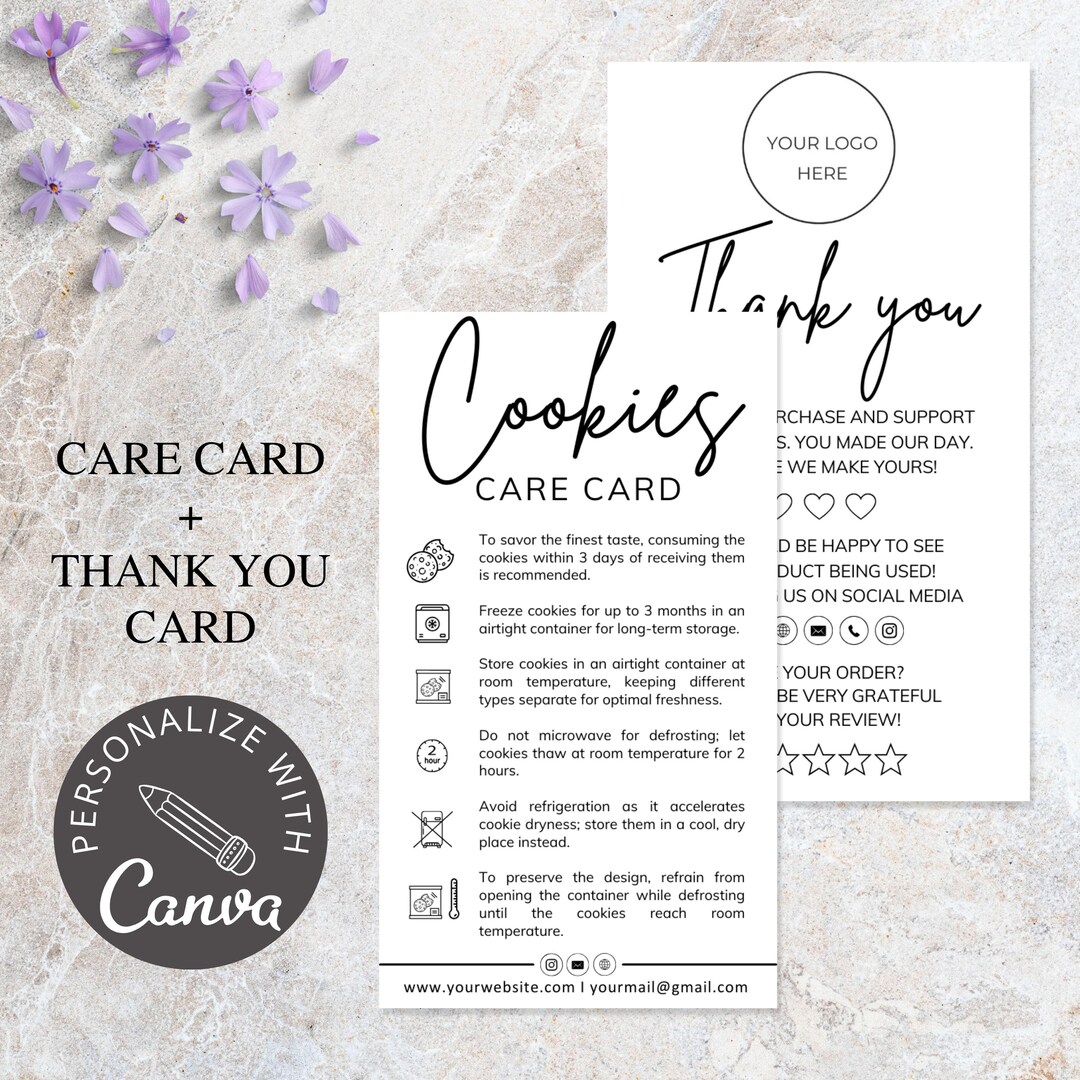Cookie Care Card Template I Canva Template I Cookie Thank You Card for ...