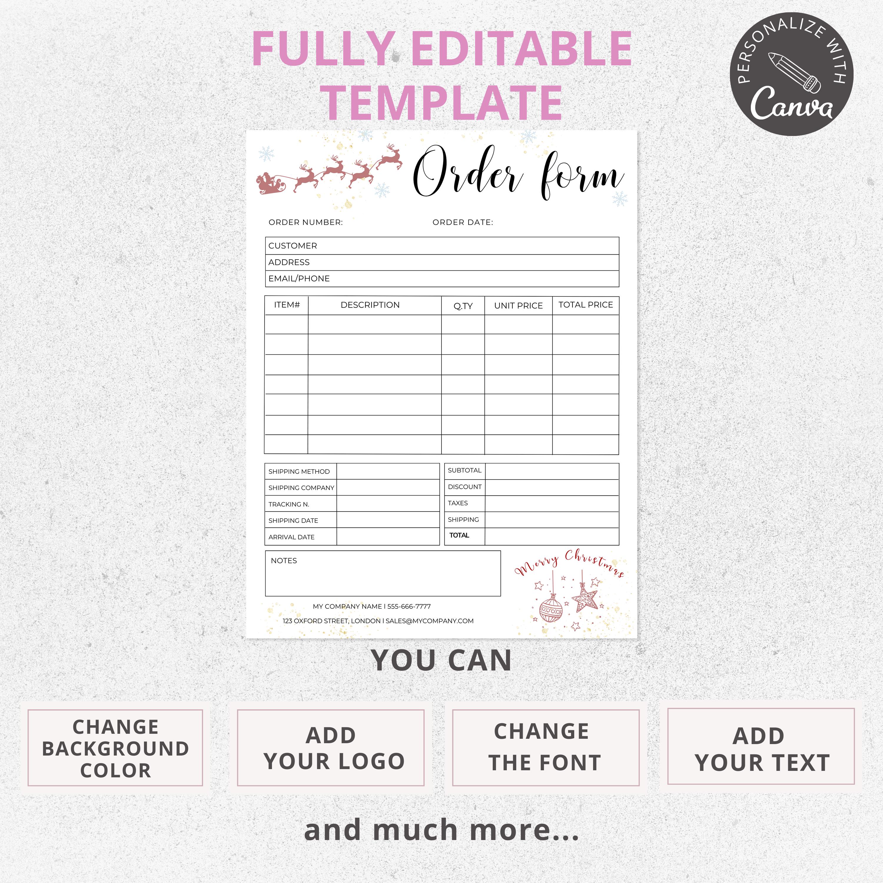 Christmas Order Form Template | Printable Order Form for Small Business ...