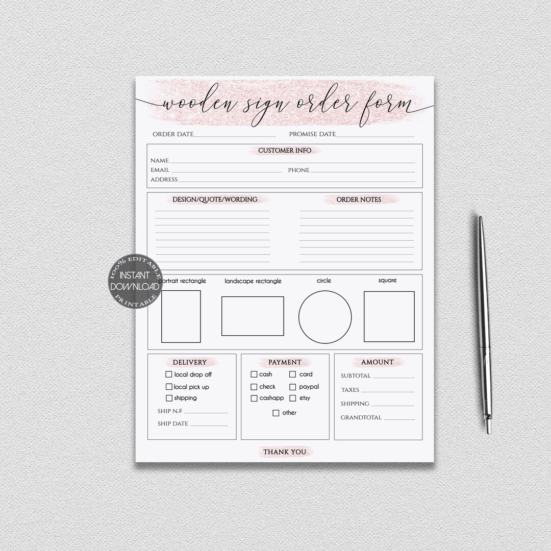 Wooden Sign Order Form Template, Printable Craft Sign Order Form ...