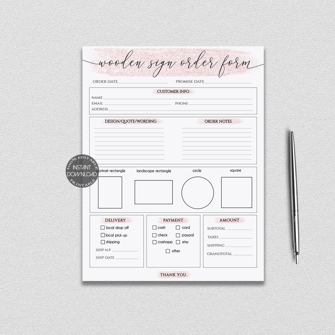 Wooden Sign Order Form Template Printable Craft Sign Order - Etsy