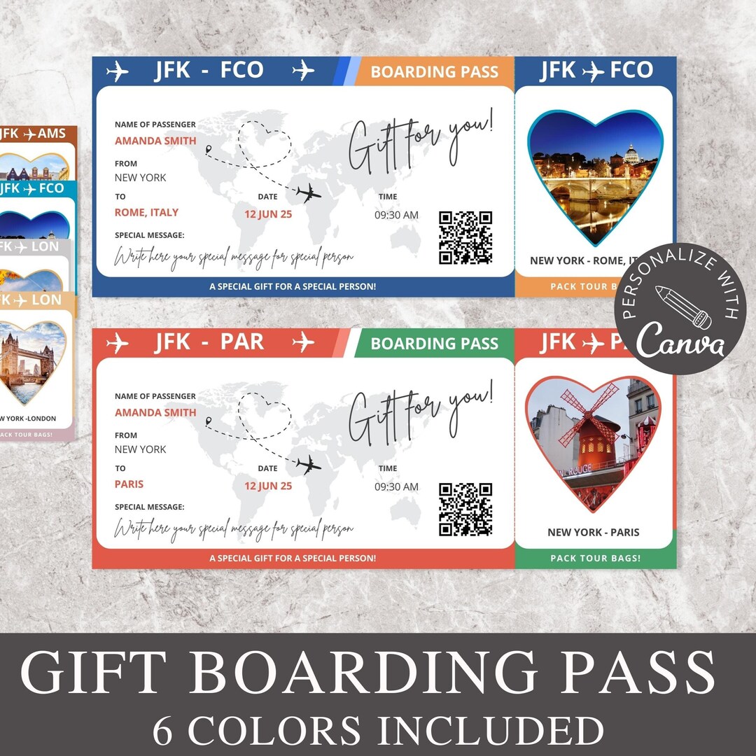 Boarding Pass, Editable Canva Template, Printable Plane Ticket, Gift ...