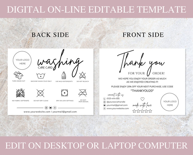 Washing Instructions Care Card I Editable Canva Template I - Etsy