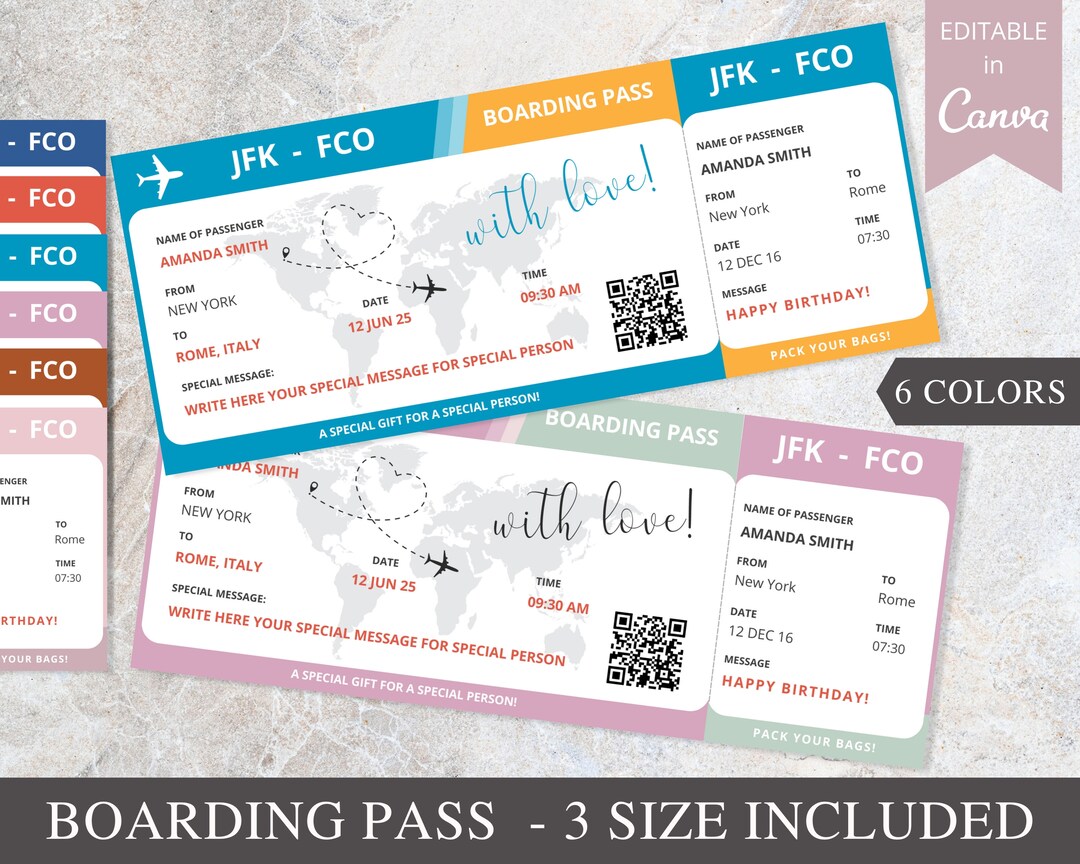 Boarding Pass, Editable Canva Template, Printable Plane Ticket, Gift ...