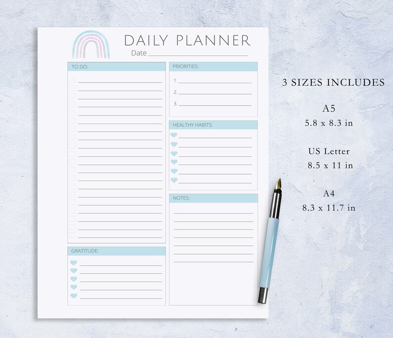 Rainbow Daily Planner Printable 3 Pastel Colors A4 A5 US - Etsy