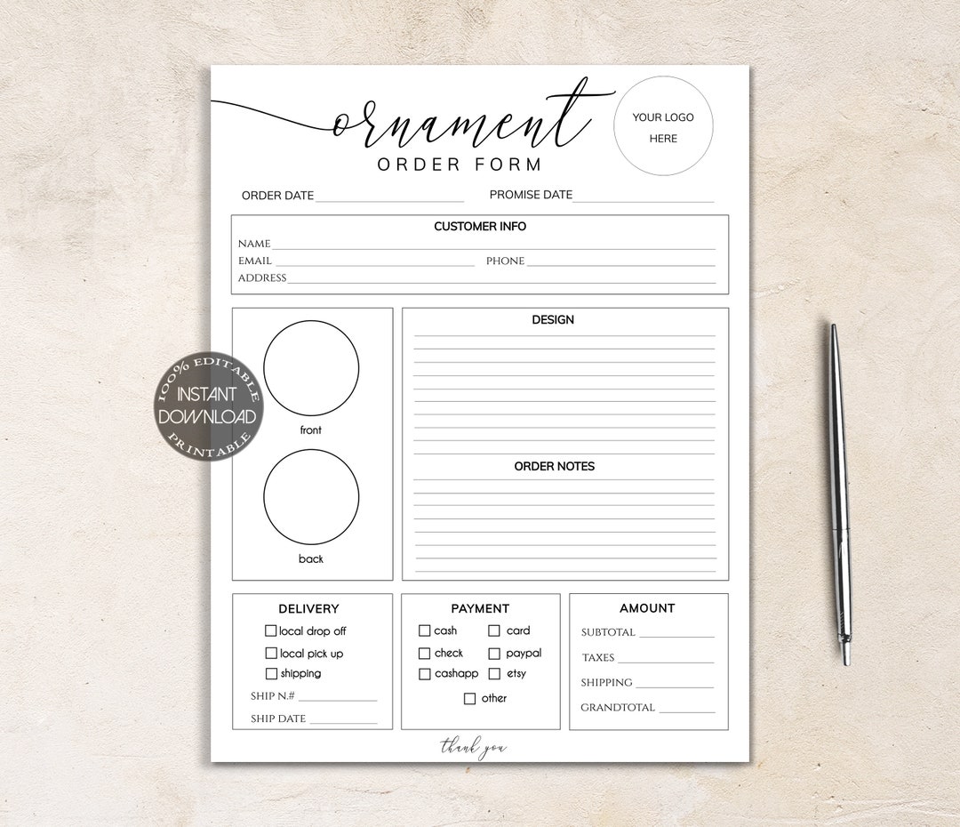 Ornament Order Form, Crafters Order Form Printable, Editable Small ...