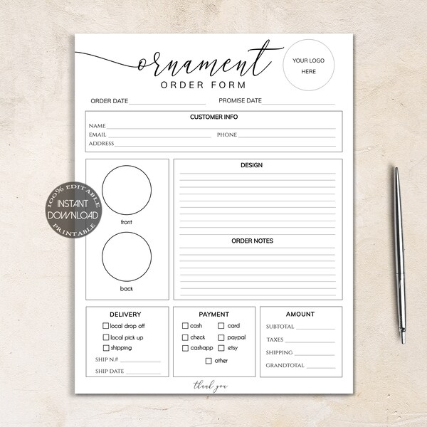 Jewelry Order Form - Etsy