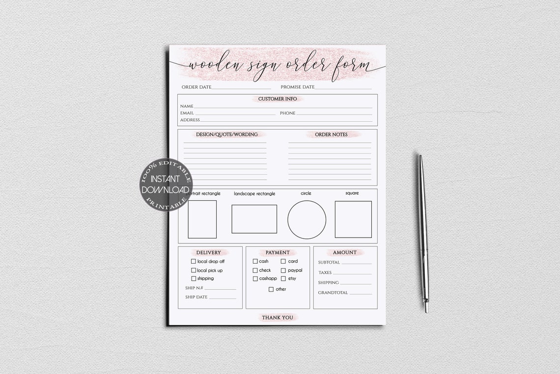 Wooden Sign Order Form Template Printable Craft Sign Order - Etsy