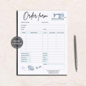 Order Form Template Sewing Order Forms Editable Small | Etsy