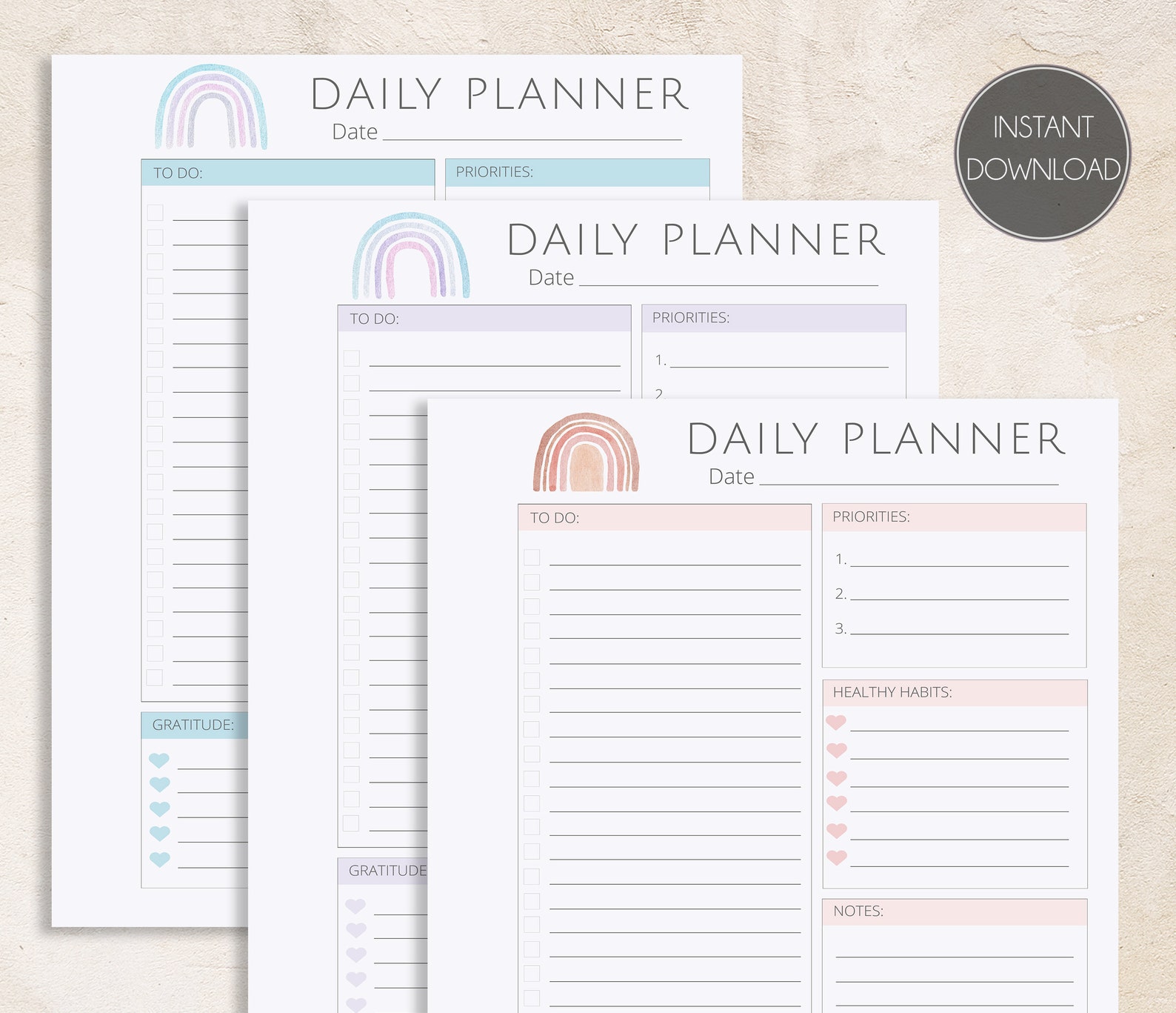 Rainbow Daily Planner Printable 3 Pastel Colors A4 A5 US - Etsy