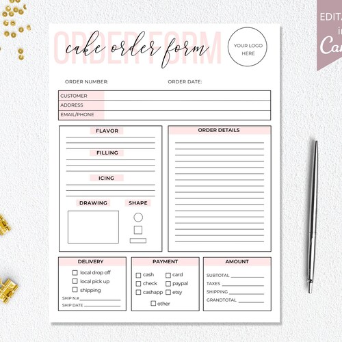 Cookie Order Form Template Bakery Order Form Receipt Small - Etsy