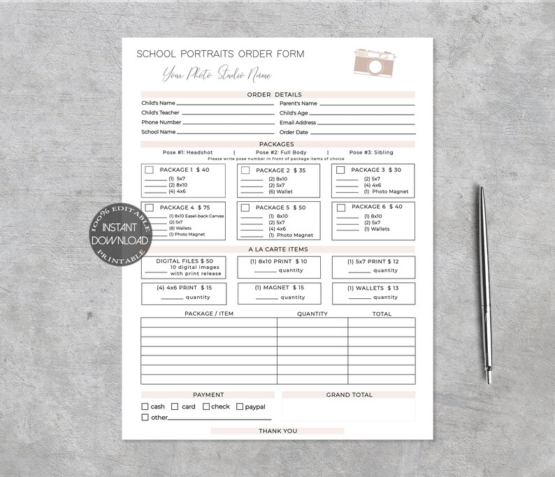 School Photography Preschool Photos Order Form Printable | Etsy