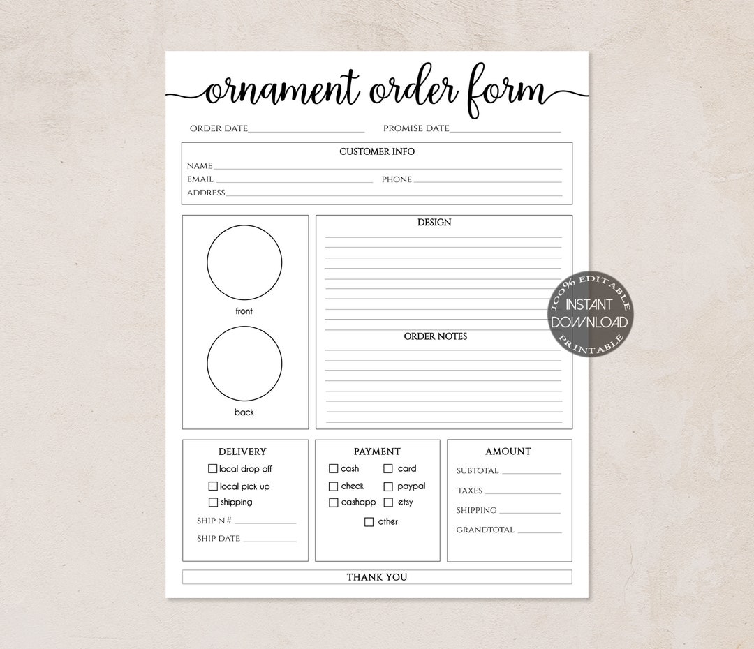 Ornament Order Form | Printable Crafters Order Form | Small Craft ...