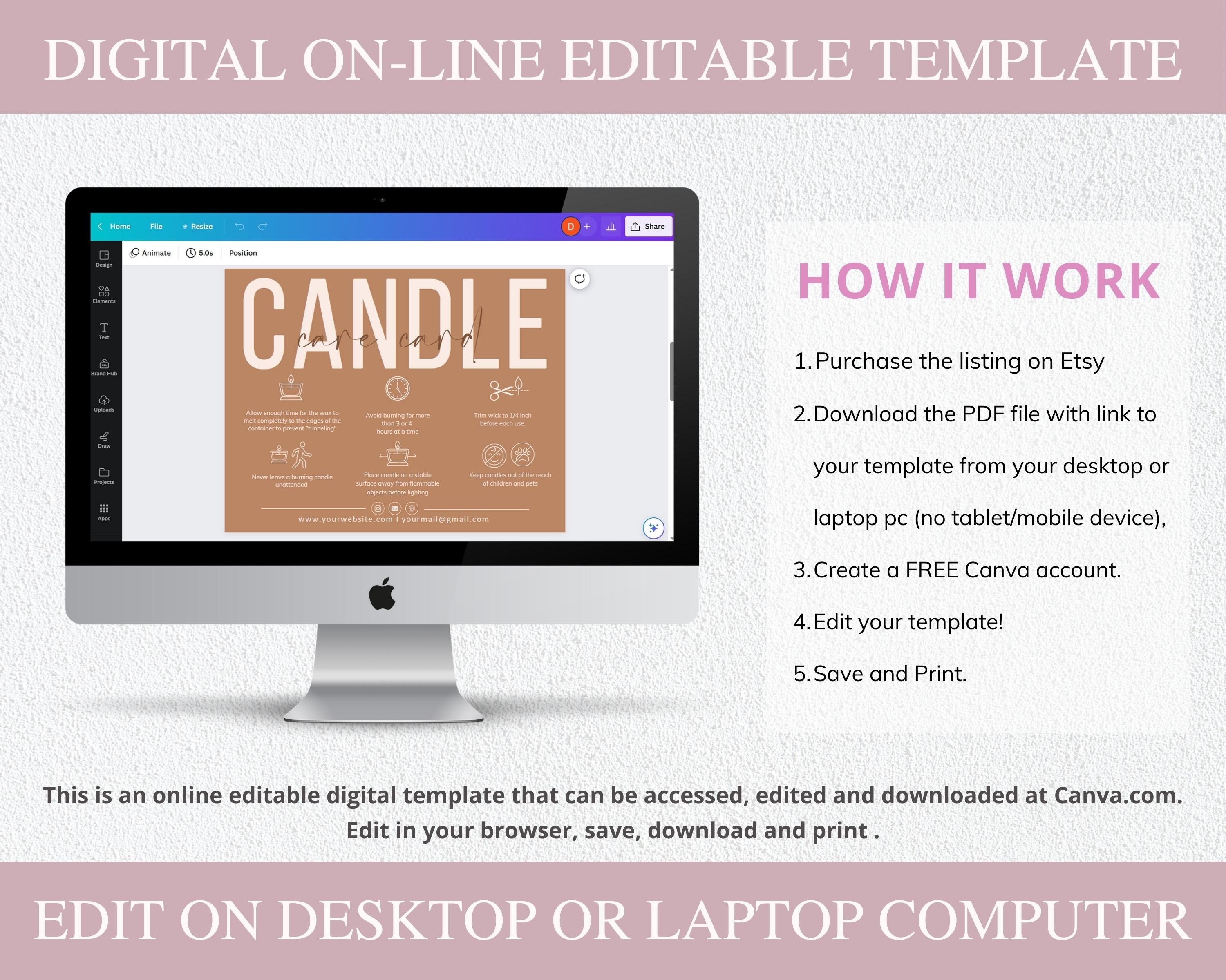 Candle Care Card Template I Canva Template I Candle Thank You Card for ...