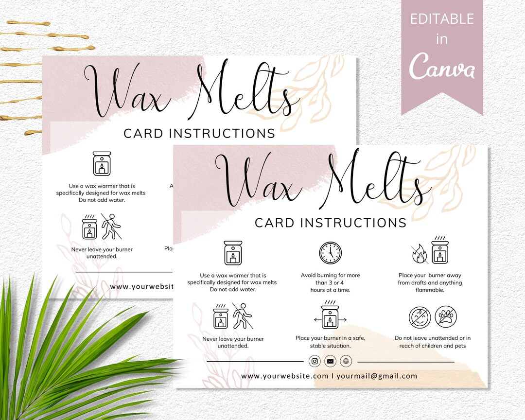 Wax Melts Care Card Editable Template, Canva Template, Printable Wax ...