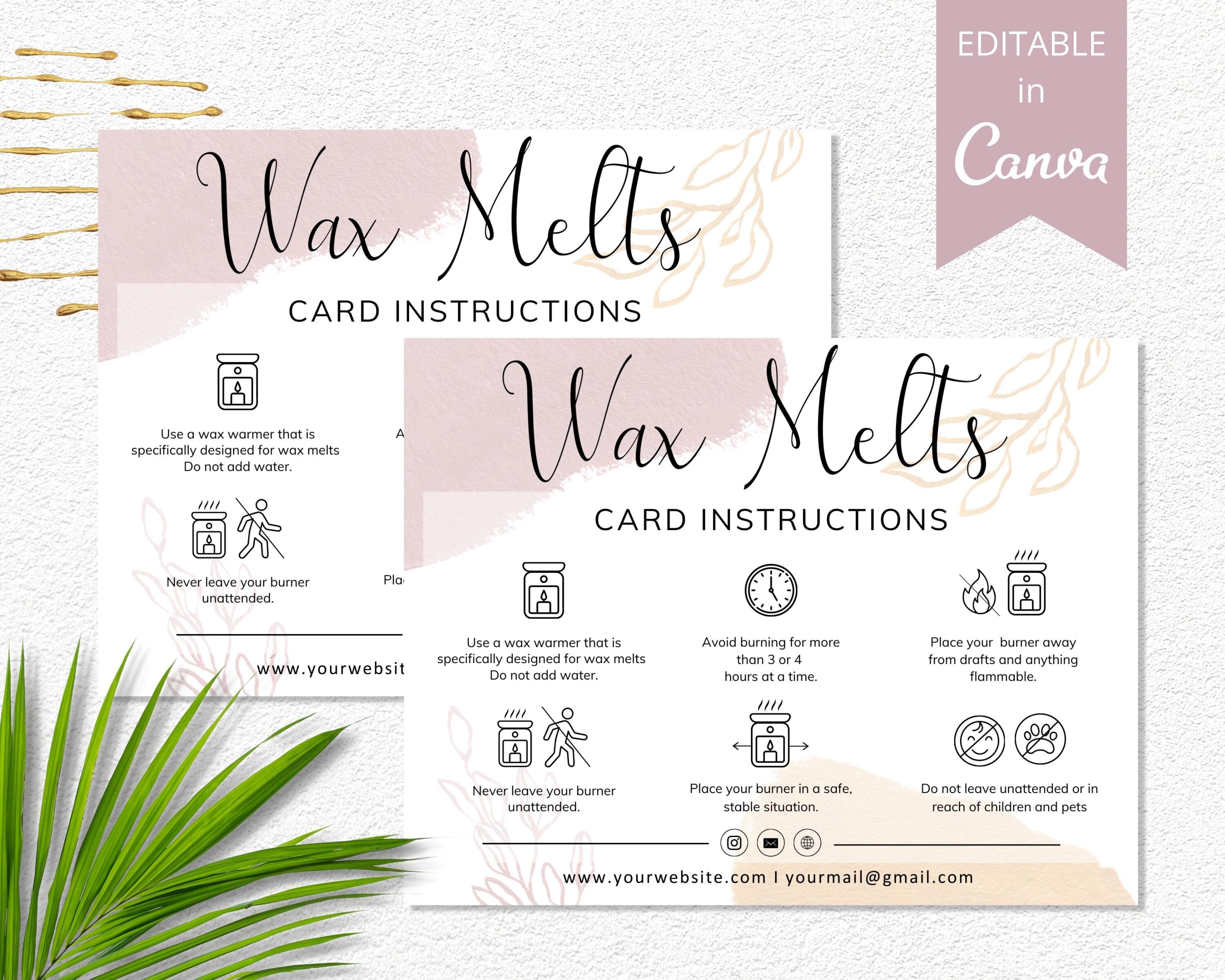 Wax Melts Care Card Editable Template, Canva Template, Printable Wax ...