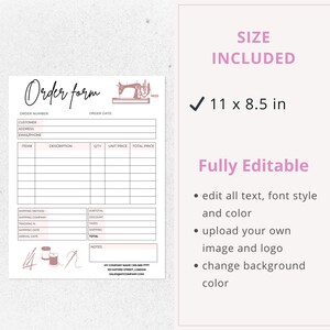 Sewing Order Form I Editable Canva Template, Invoice Template, Order ...