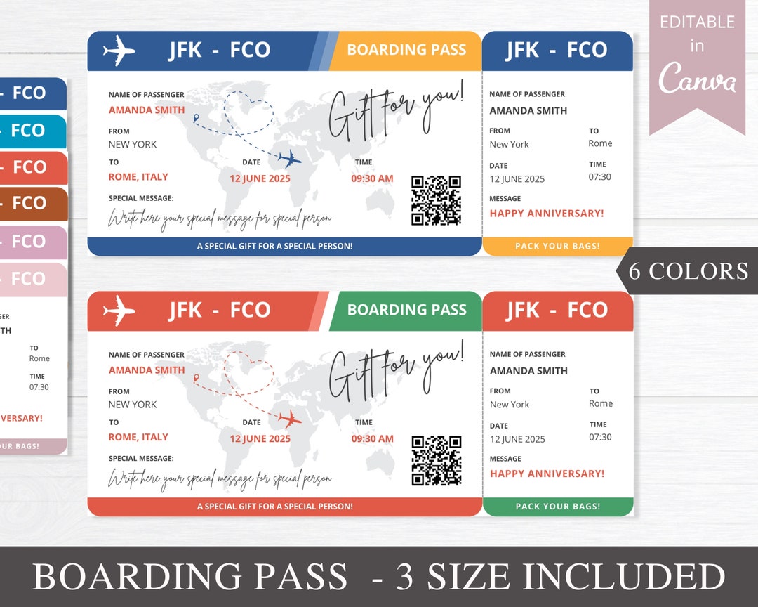 Boarding Pass, Editable Canva Template, Printable Plane Ticket, Gift ...