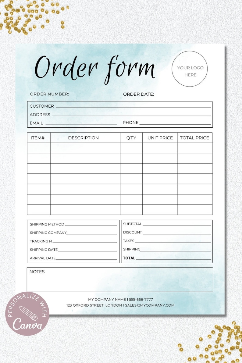 Order Form Template Editable Custom Order Form Printable | Etsy